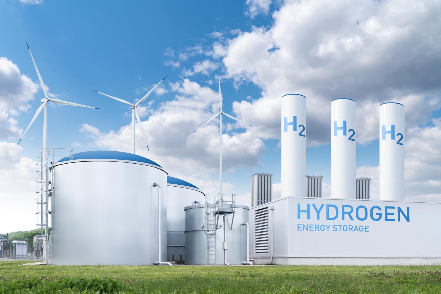Hydrogen factory with energy storage concept. Green hydrogen pro - High ...